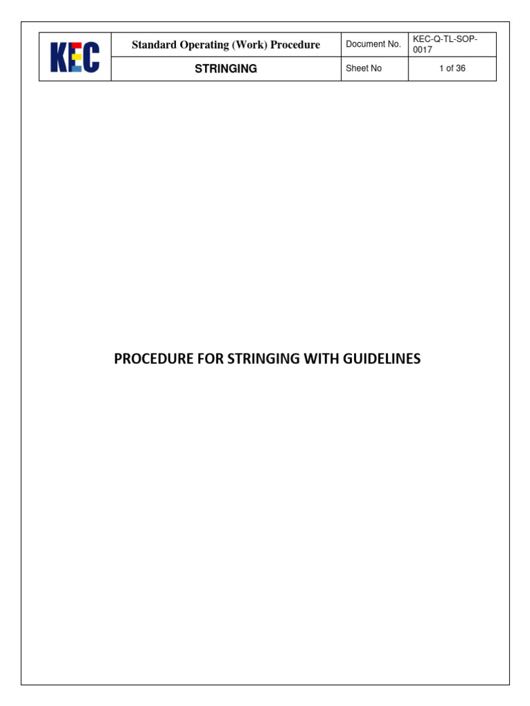 SOP-0017-Standard Operating (Work) Procedure - Stringing | PDF ...