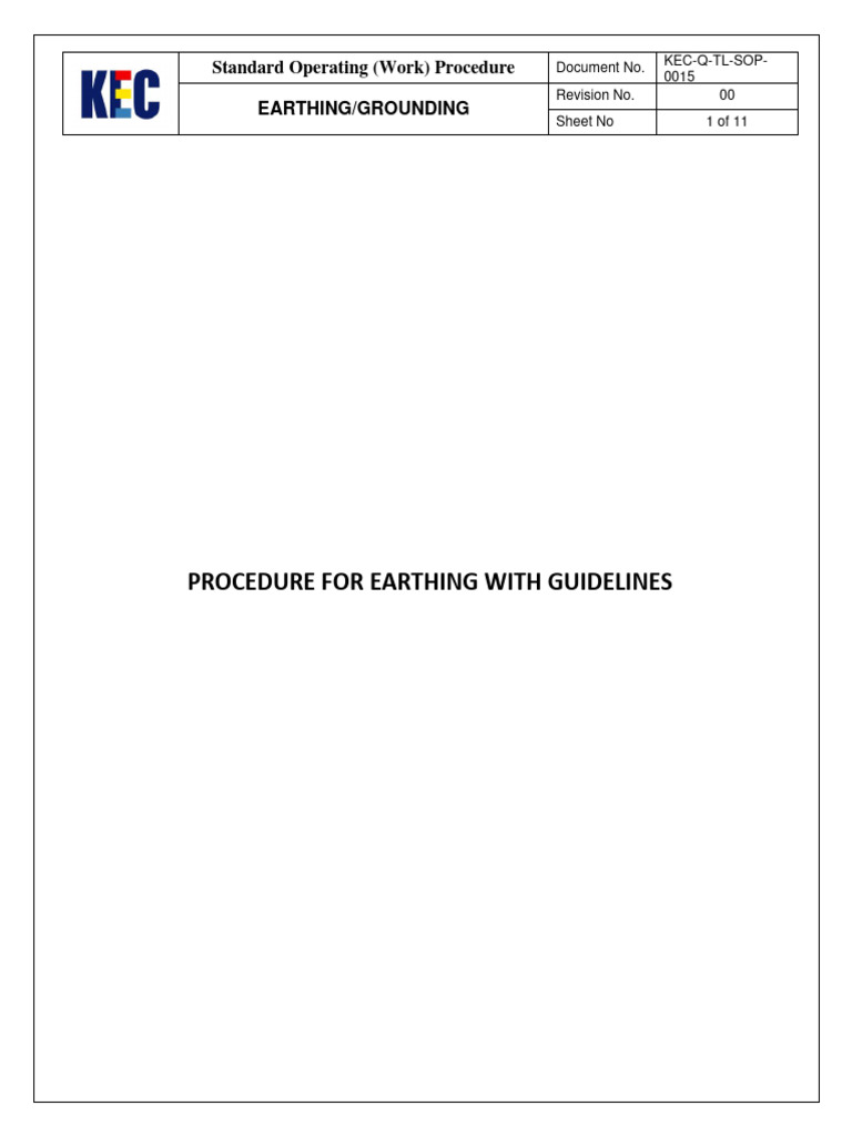 SOP-0015 - Standard Operating (Work) Procedure - EARTHING-GROUNDING | PDF | Specification ...
