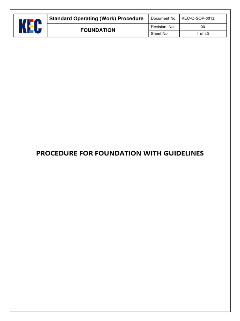 SOP-0012-Standard Operating (Work) Procedure - FOUNDATION | PDF | Concrete | Deep Foundation