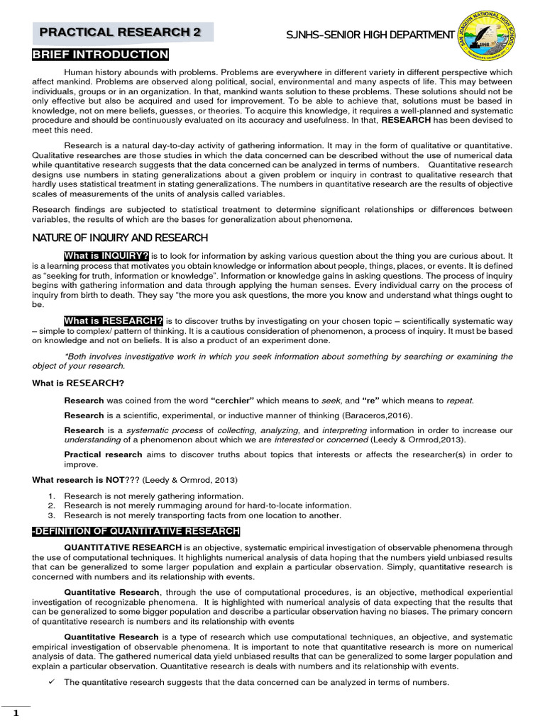 Practical Research 2 HANDOUT | PDF | Quantitative Research | Dependent And Independent Variables