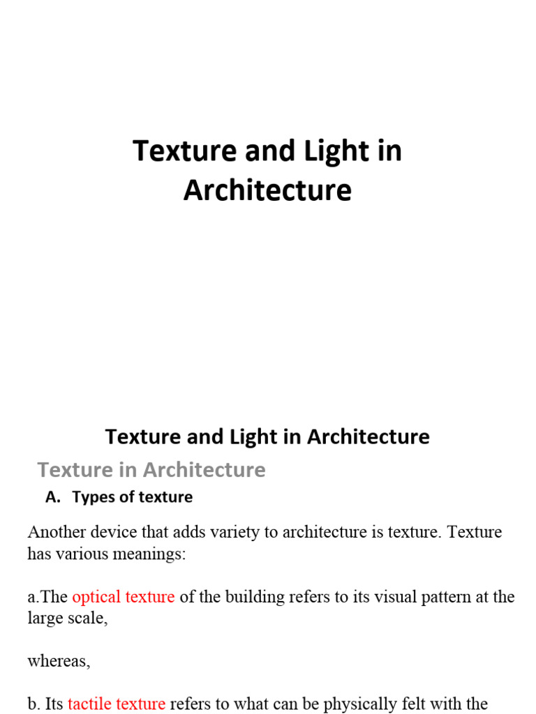 Texture and Light in Architecture | PDF | Concrete | Architectural Design