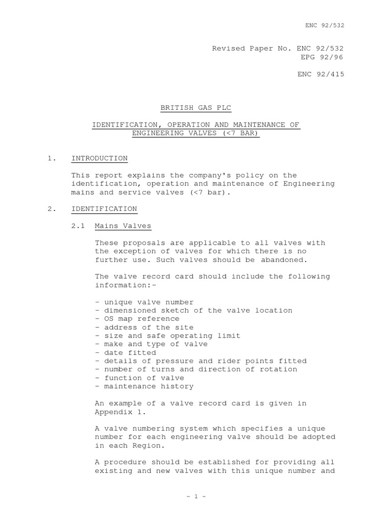Valve Maintenance Procedures for Gas Systems | PDF | Gas Technologies ...