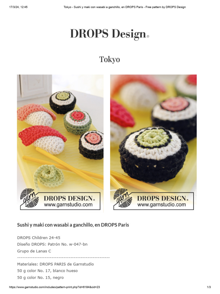 Sushi y Maki Con Wasabi ESP - Free Pattern by DROPS Design | PDF ...