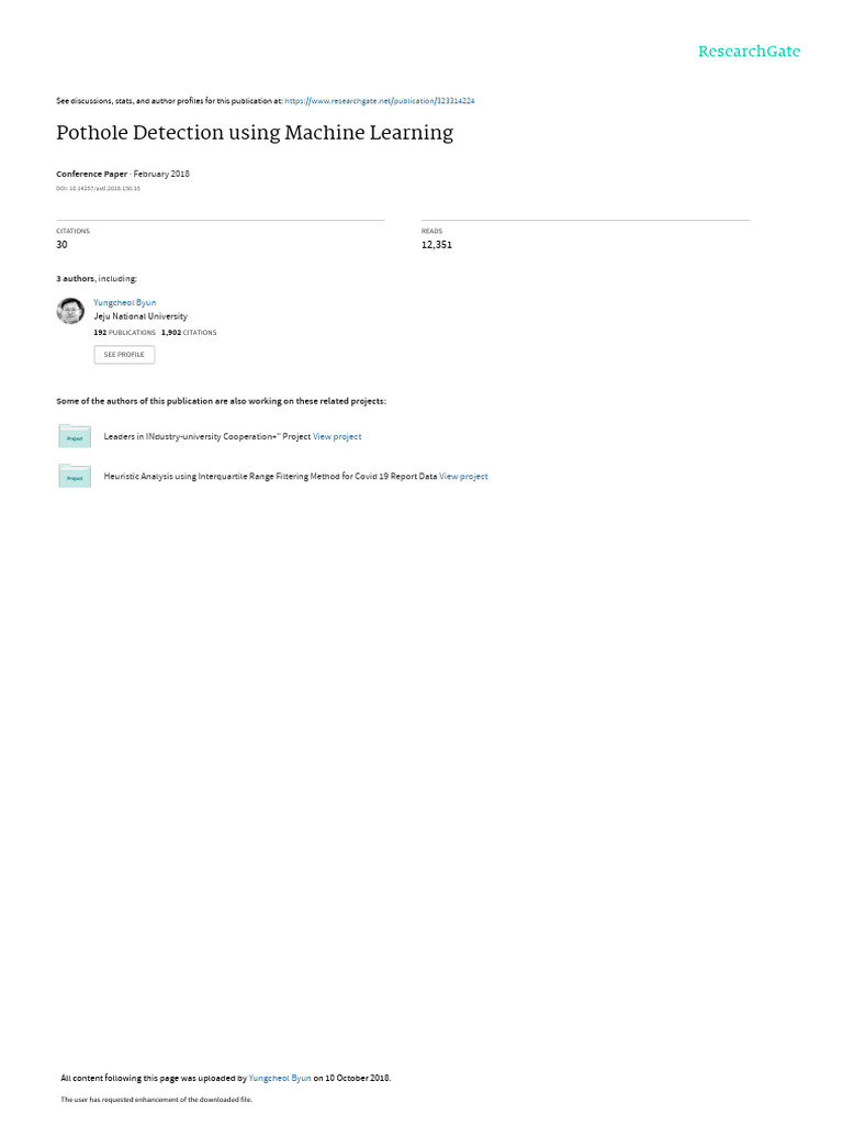 Pothole Detection Using Machine Learning | PDF | Artificial Neural Network | Road