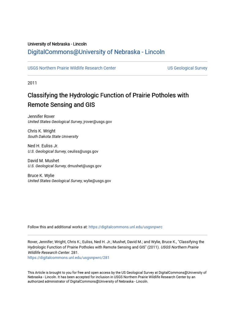 Classifying The Hydrologic Function of Prairie Potholeswith Rem | PDF ...