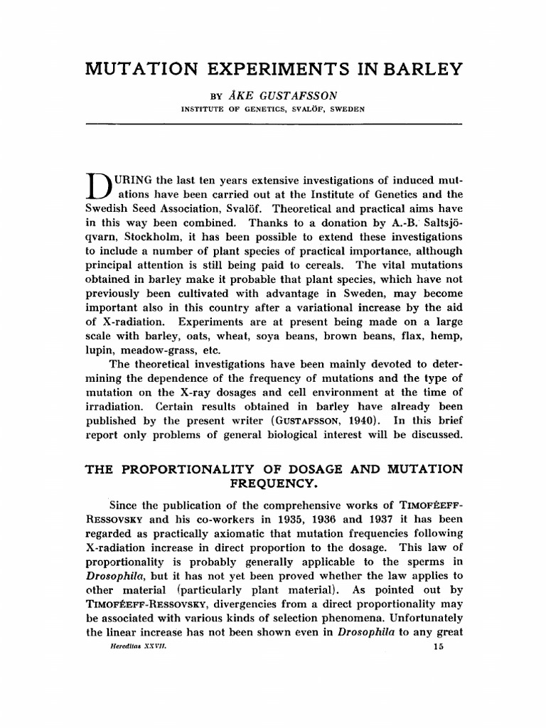 Barley Mutation Experiments with X-Rays | PDF | Mutation | Seed
