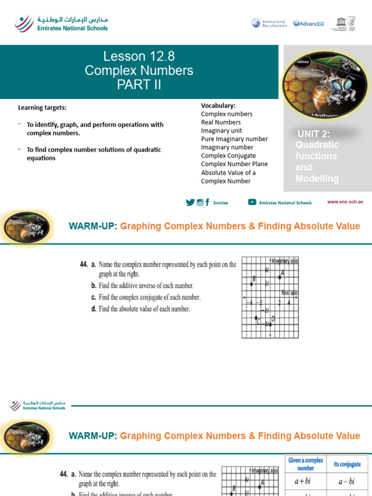 Lesson 12.8 PART 2 - Complex Numbers | PDF | Complex Number | Quadratic Equation