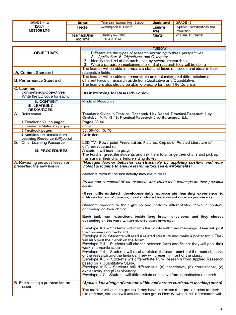 2nd Modified DLL For 3rd COT | PDF | Learning | Curriculum