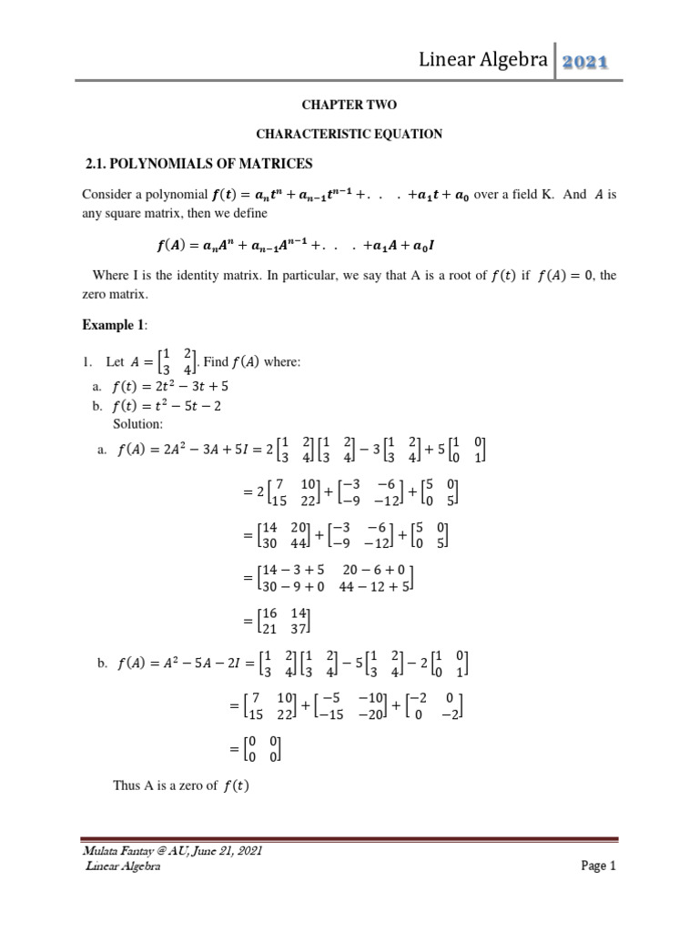 CHAPTER TWO of Linear Algebra | PDF | Eigenvalues And Eigenvectors | Matrix (Mathematics)