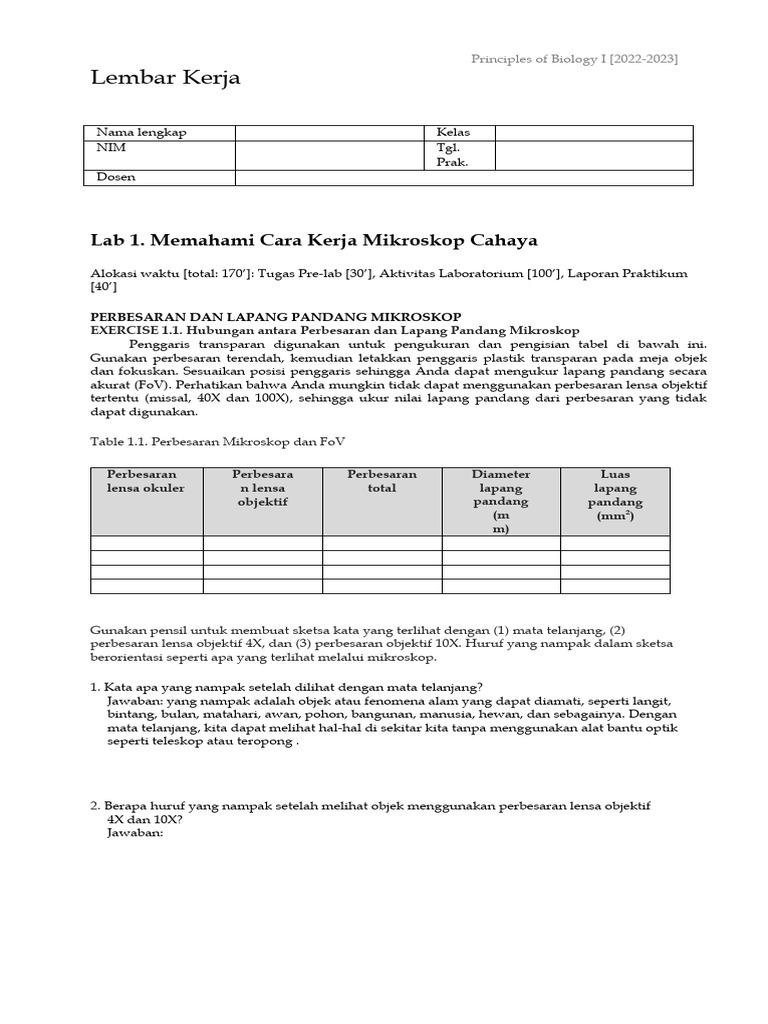 Indah NR 09 - Lab-1c. Mikroskop - Lembar Kerja | PDF | Metode & Bahan Ajar | Sains & Matematika