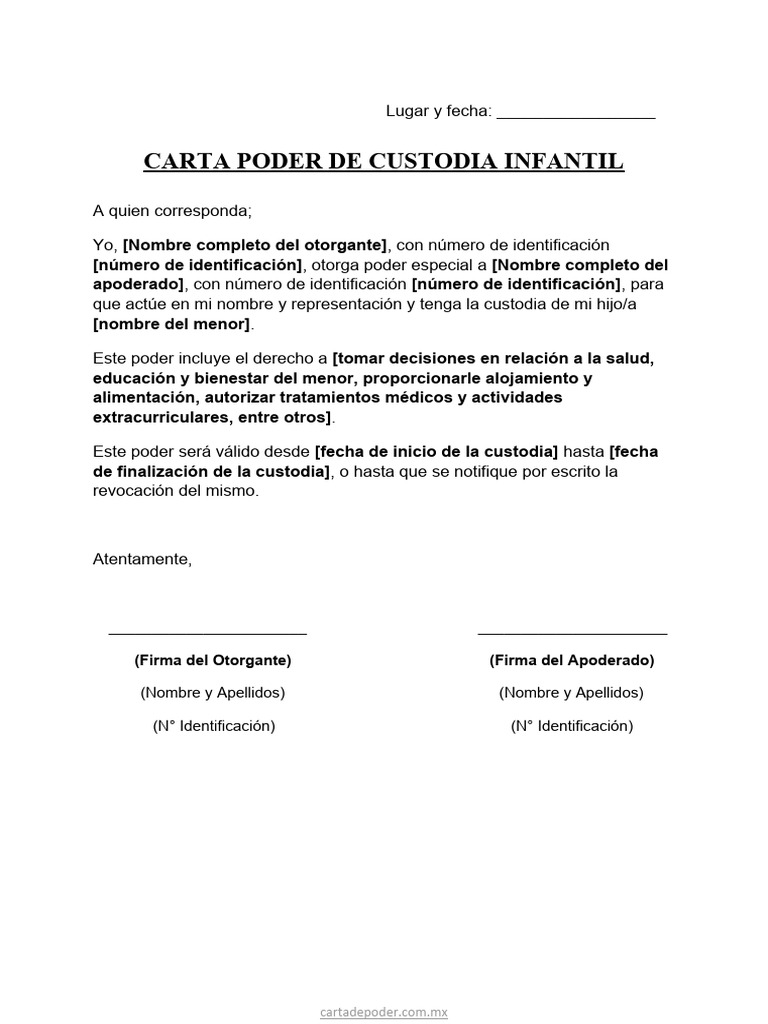 Carta Poder de Custodia Infantil | PDF | Derecho