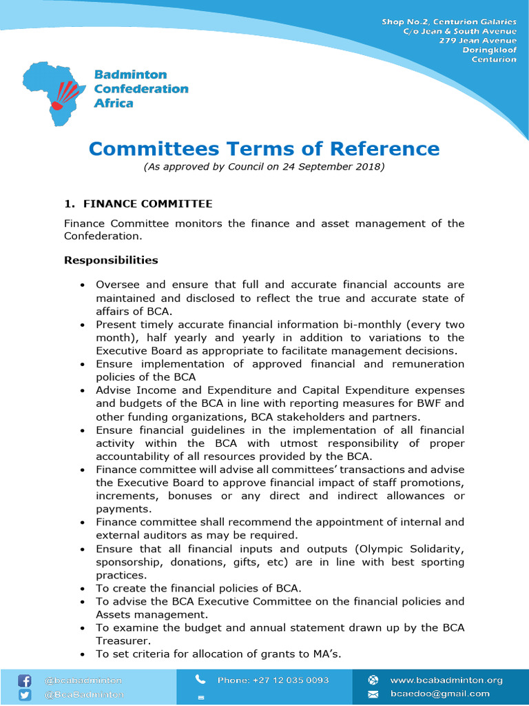 BCA Committees Terms of Reference | PDF | Expense | Economies