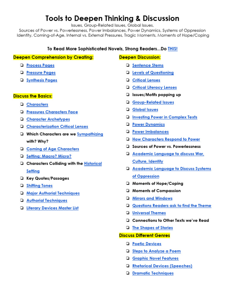 Tools to Deepen Thinking & Discussion | PDF | Reading Comprehension ...