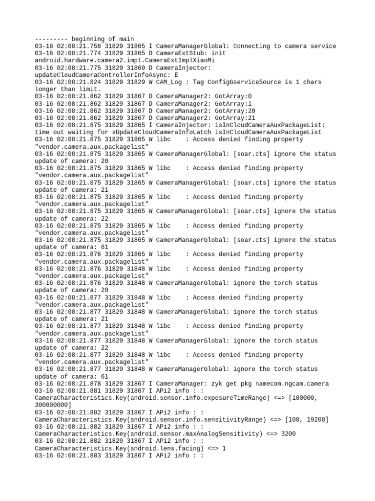 Camera Service Debug Log | PDF | Software | Computing