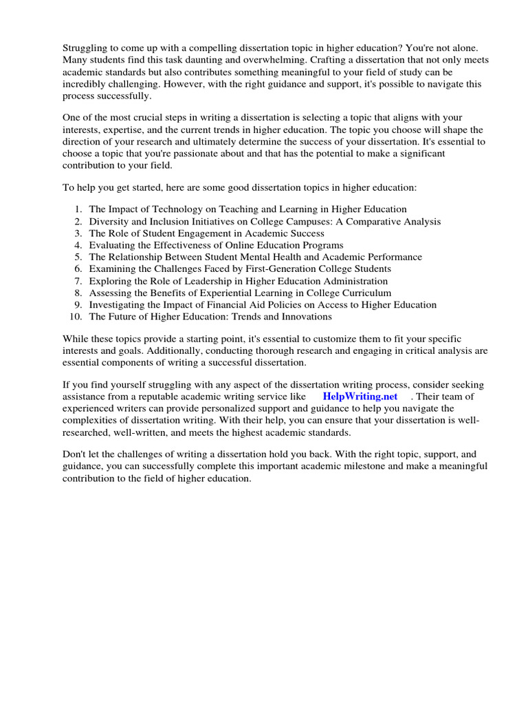 Good Dissertation Topics in Higher Education | PDF | Thesis | Curriculum