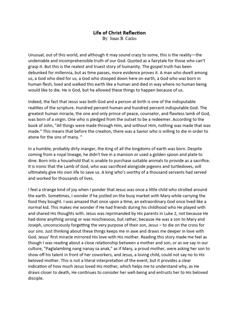 Life of Christ Reflection | PDF | Jesus | God The Father