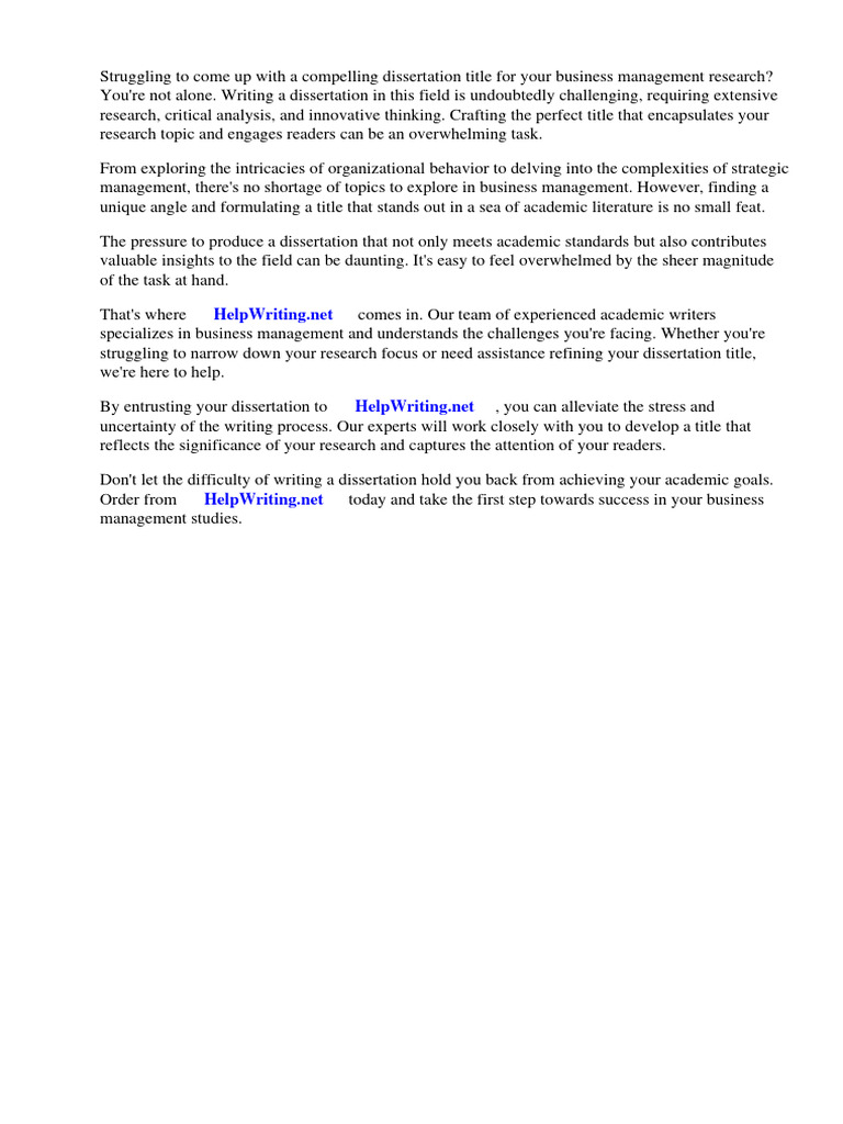 Dissertation Titles For Business Management | Download Free PDF ...