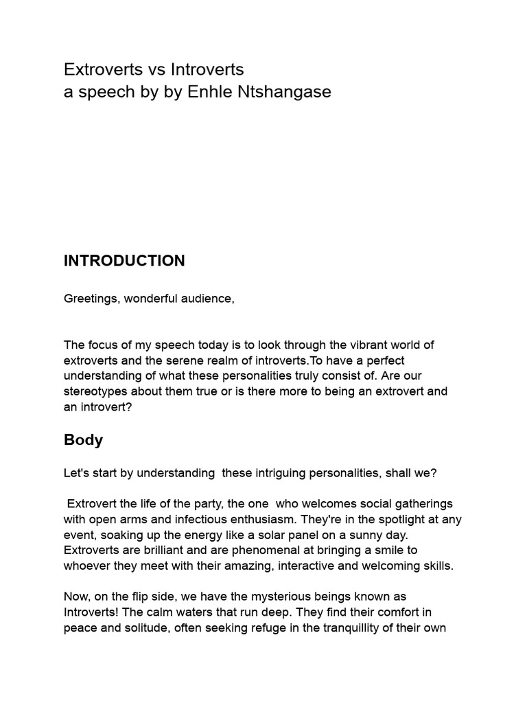 Extroverts Vs Introverts | PDF | Extraversion And Introversion | Psychological Concepts