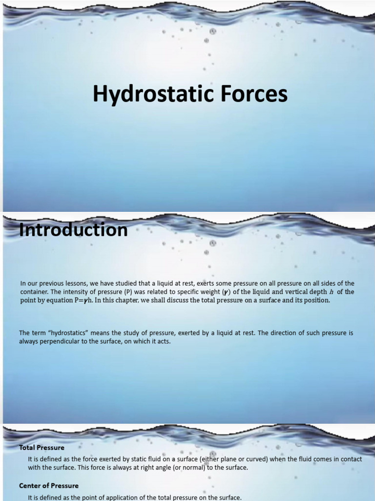 Hydrostatic Force | PDF | Pressure | Force