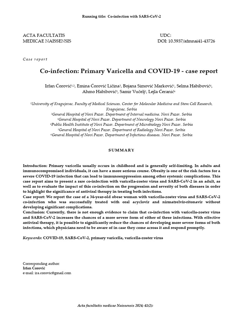 Primary Varicella Zooster and SARS-CoV-2 Coinfection: Case Report ...