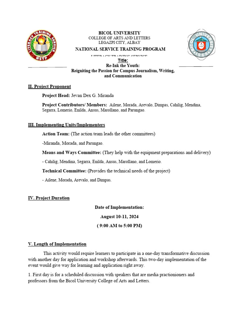 PROJ. PROPOSAL - Miranda, Jevan Dex G. | PDF | Journalism | Literacy