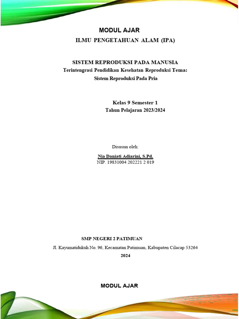 Modul IPA: Sistem Reproduksi Pria Kelas 9 | PDF