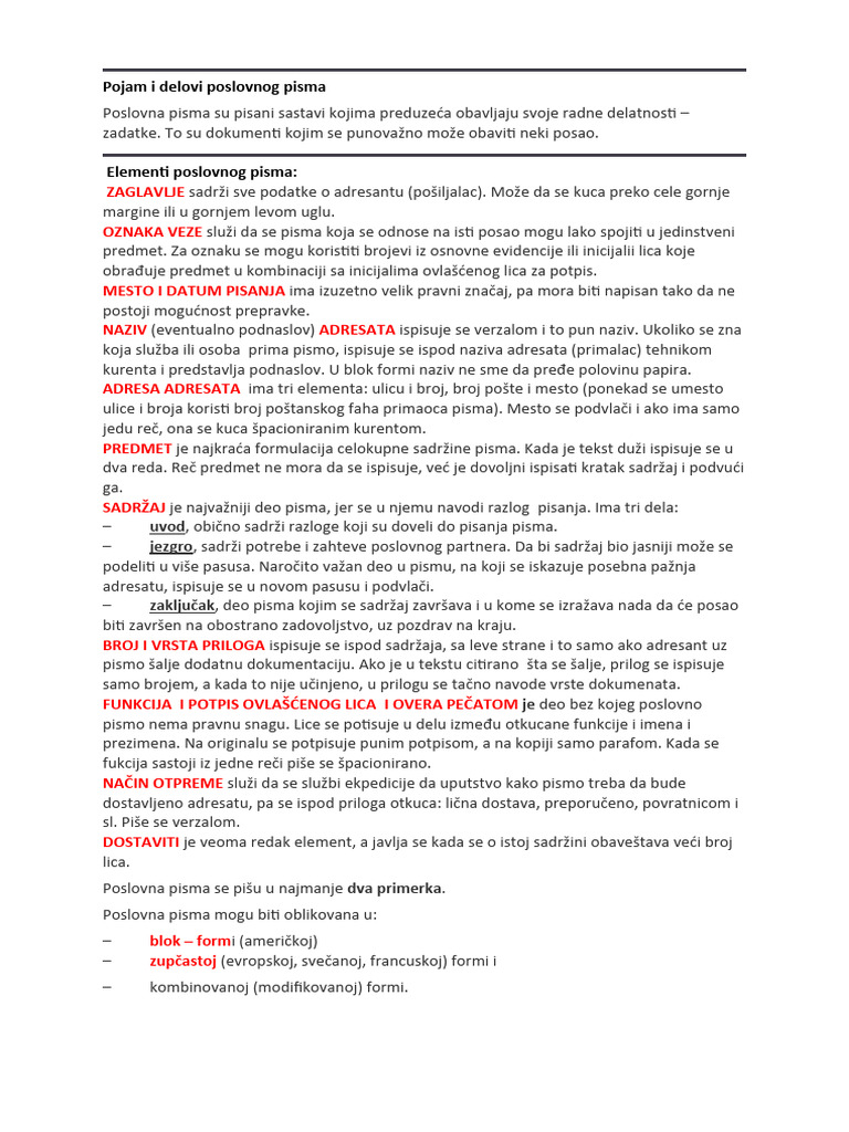 Pojam I Delovi Poslovnog Pisma | PDF