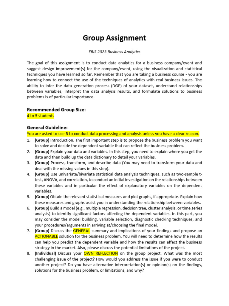 EBIS2023 - Group Assignment Guideline | PDF | Dependent And Independent Variables | Statistics