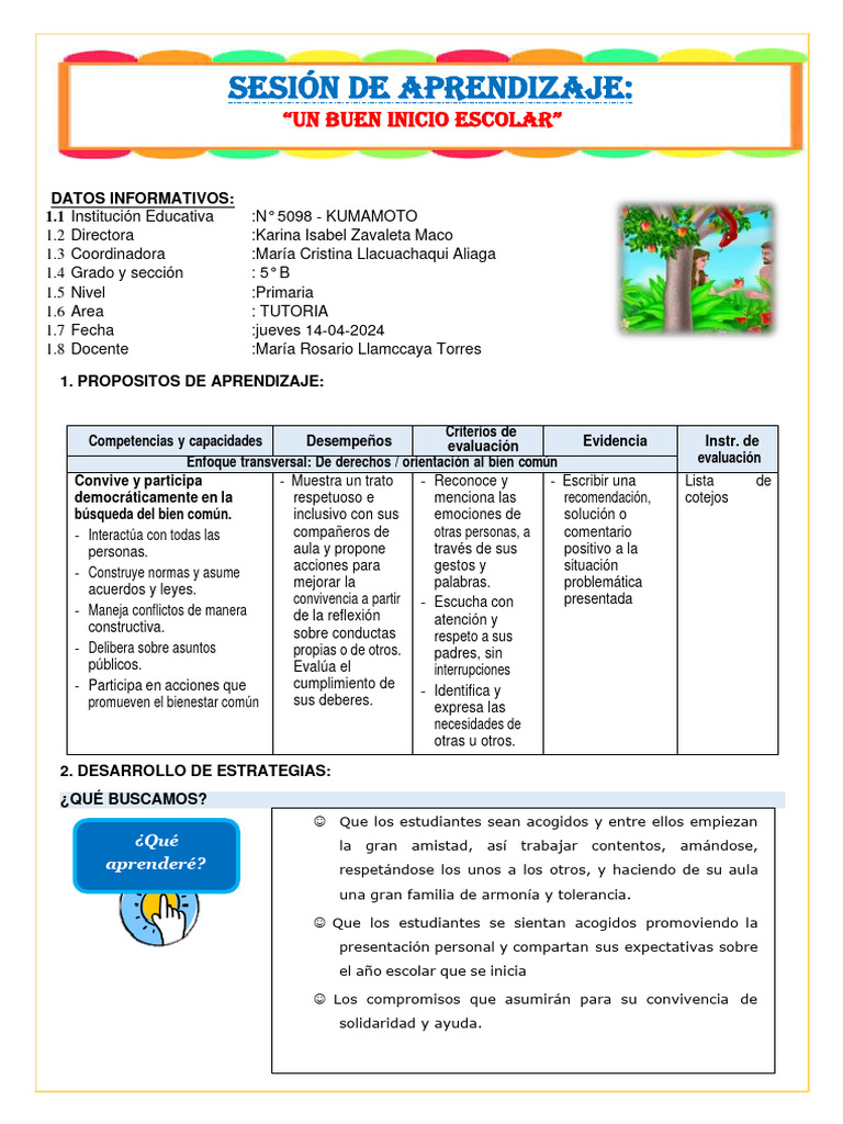 5º DIA 4TUTORIA CYT "Un Buen Inicio Escolar" | PDF | Evaluación | Ciencia cognitiva