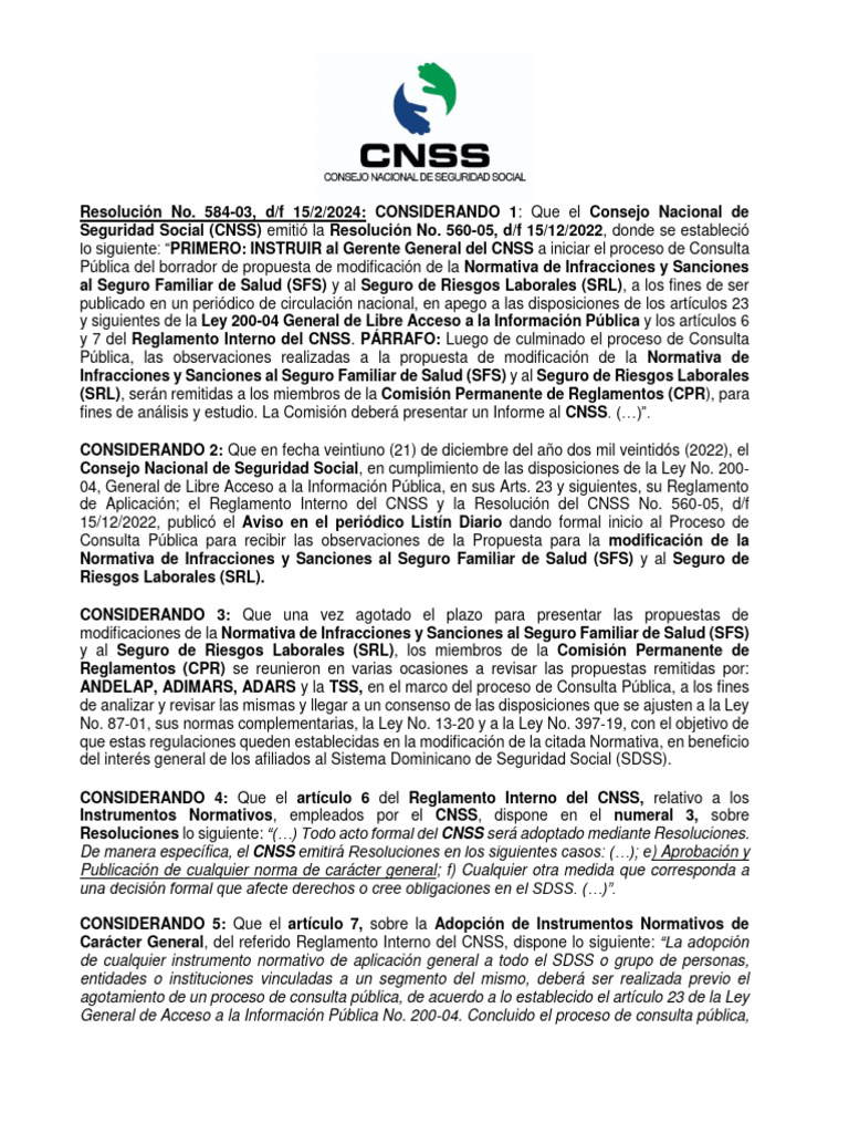 Resol No 584-03 Edit | PDF | Seguro | Derecho laboral