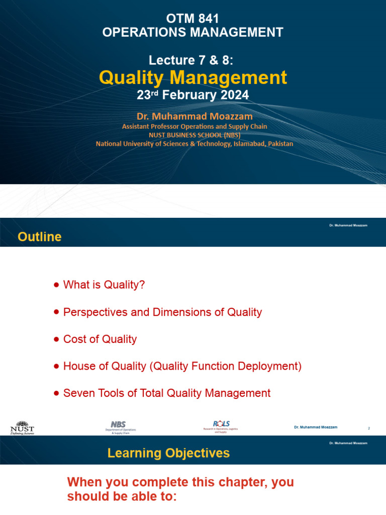 Lecture 7 8 Quality Management | PDF | Quality (Business) | Product (Business)