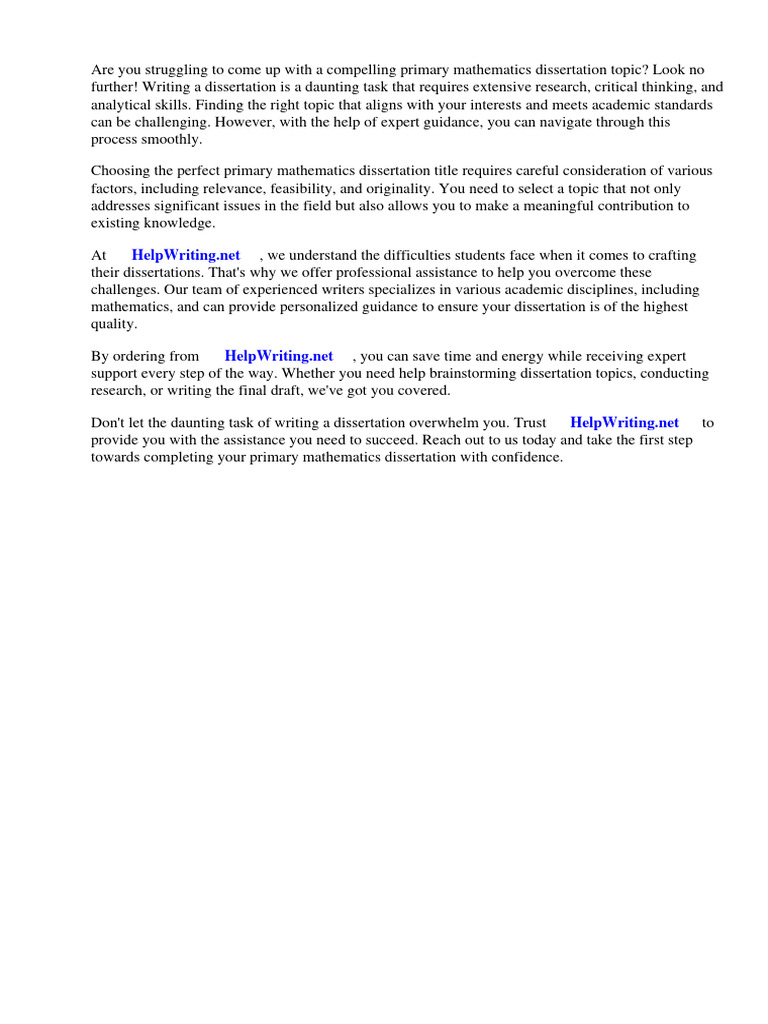 Primary Mathematics Dissertation Titles | PDF | Thesis | Mathematics