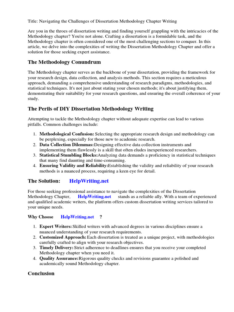 Dissertation Methodology Chapter Pdf Methodology Thesis