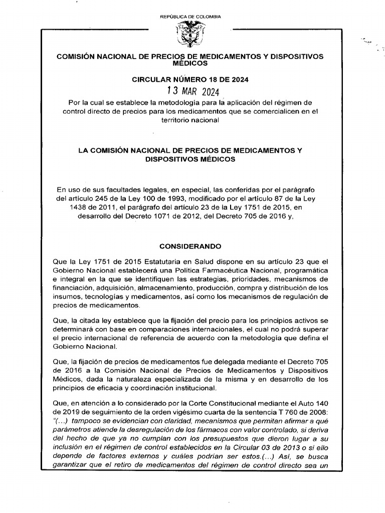 Circular-018-de-2024-1710552194758 | PDF | Medicamentos con receta | Oferta (economía)