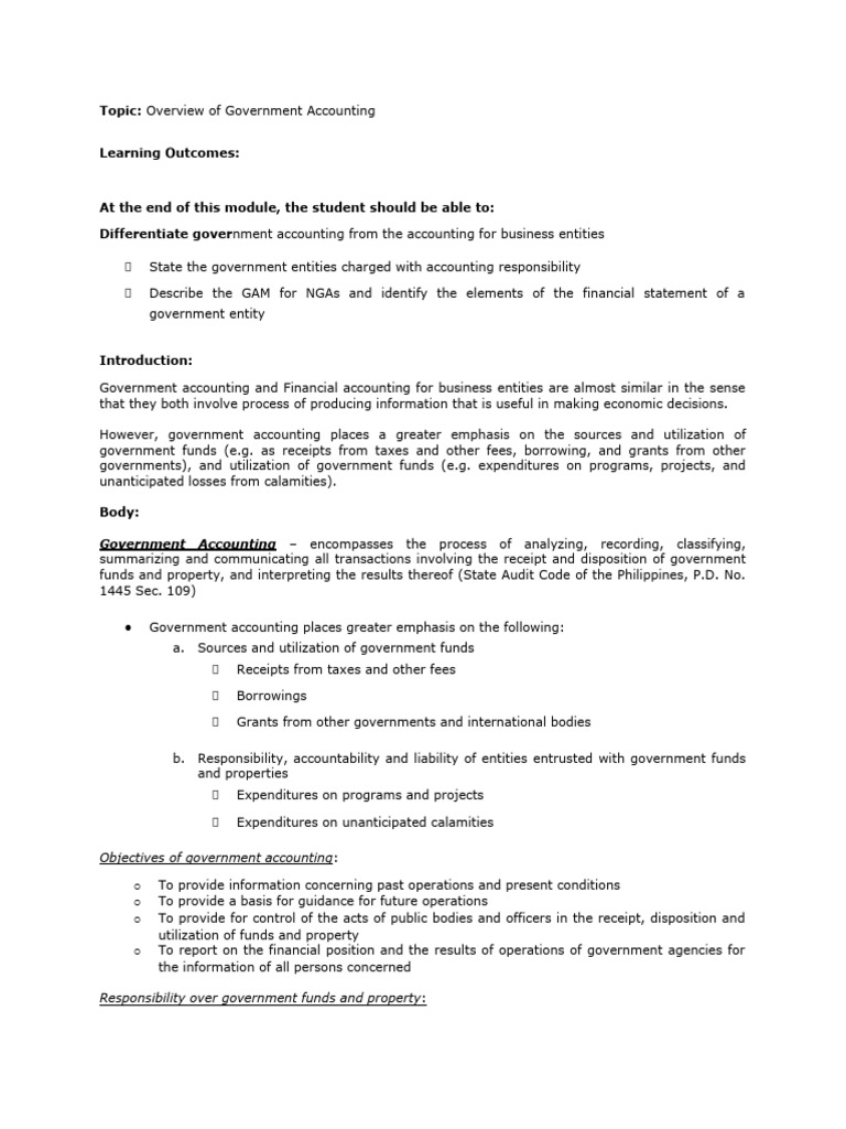 Overview of Government Accounting | PDF | Financial Statement | Accounting