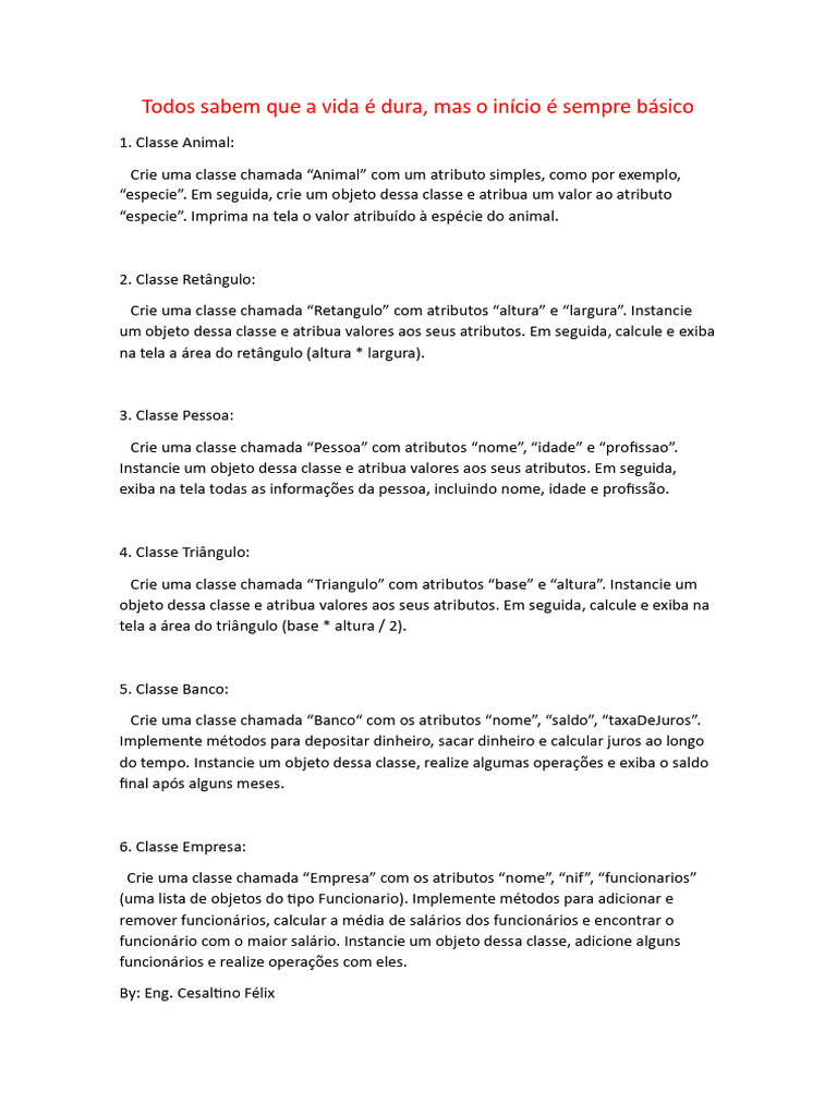 Exercicios Sobre Classes C# - A Vida É Dura | PDF