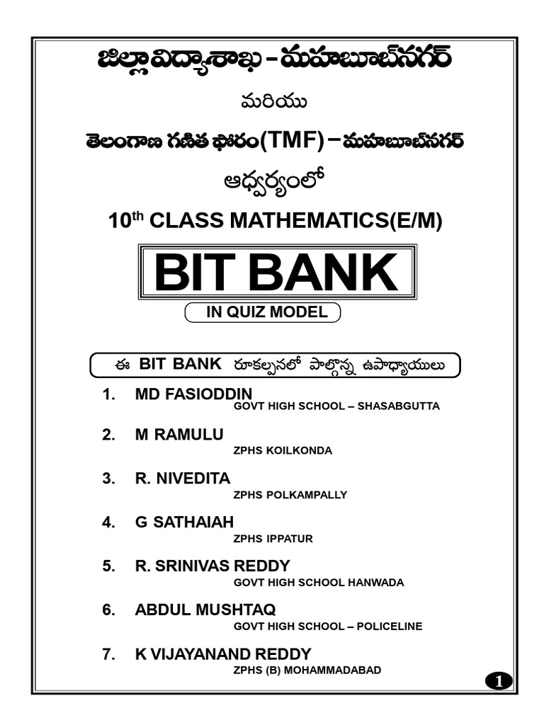 10th Class Maths Bit Bank PDF | PDF | Elementary Mathematics ...