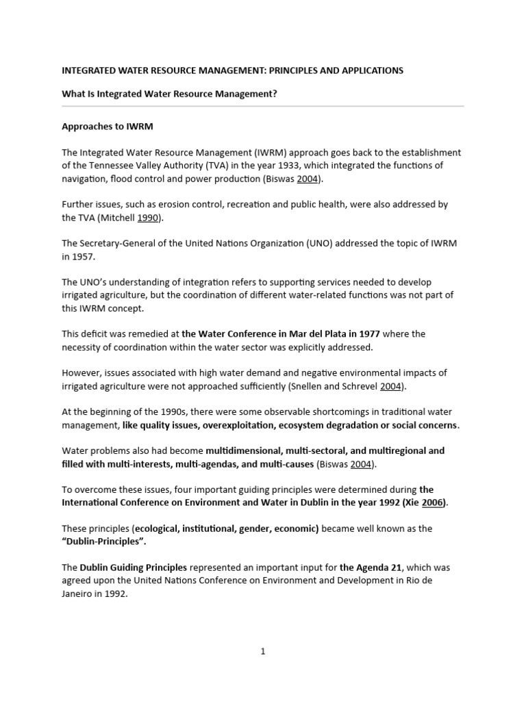 Integrated Water Resource Management - Principles and Applications ...
