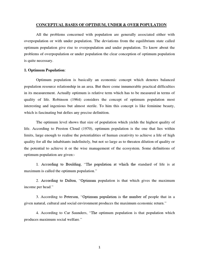 PG 2 Sem Conceptual Bases of Under Optimum Over Population Population