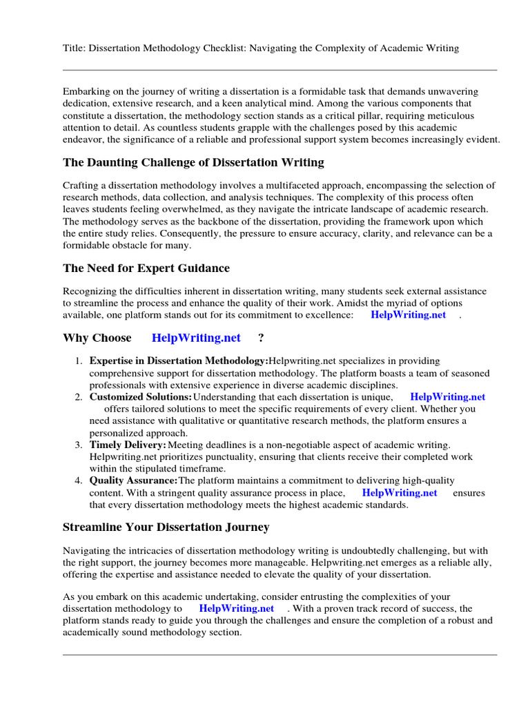 Dissertation Methodology Checklist | PDF | Methodology | Thesis