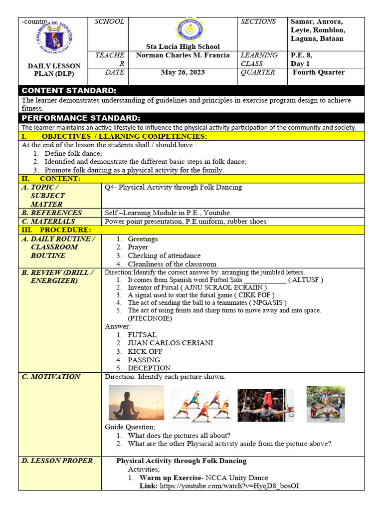DLP-Format-Grade-8-Q4 - P.E.8 - CO2 (May 24, 2023) | PDF | Dances ...