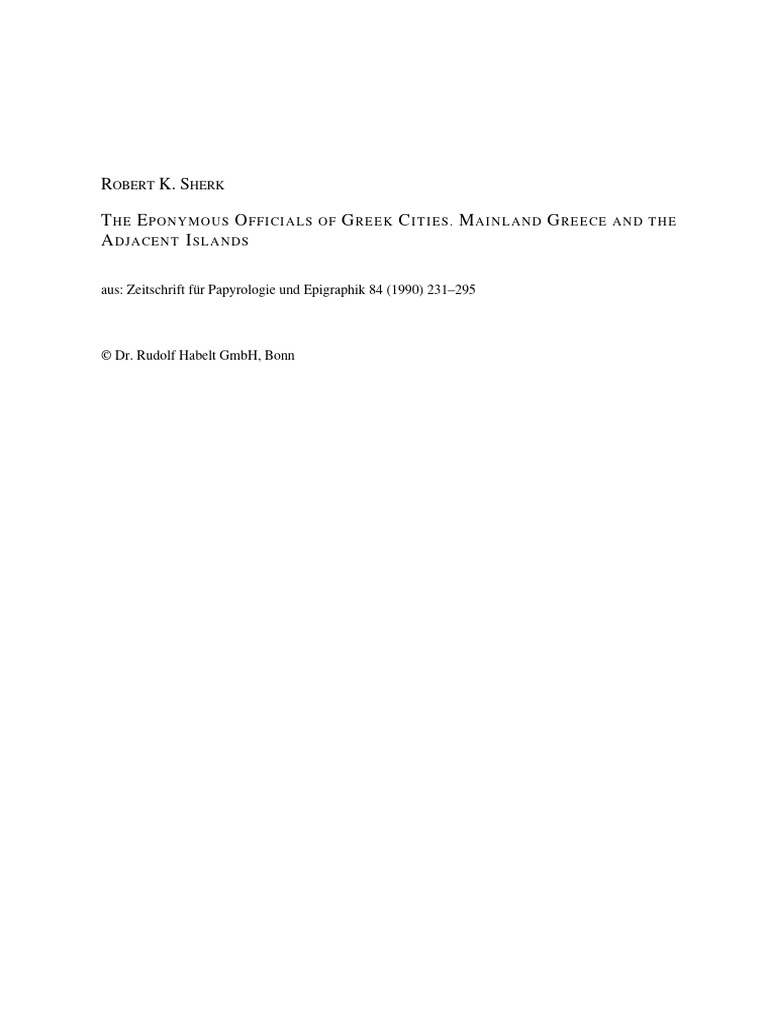 The Eponymous Officials of Greek Cities. Mainland Greece and The | PDF ...