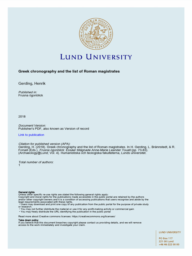 Greek Chronography and The List of Roman Magistrates | PDF | Classical ...