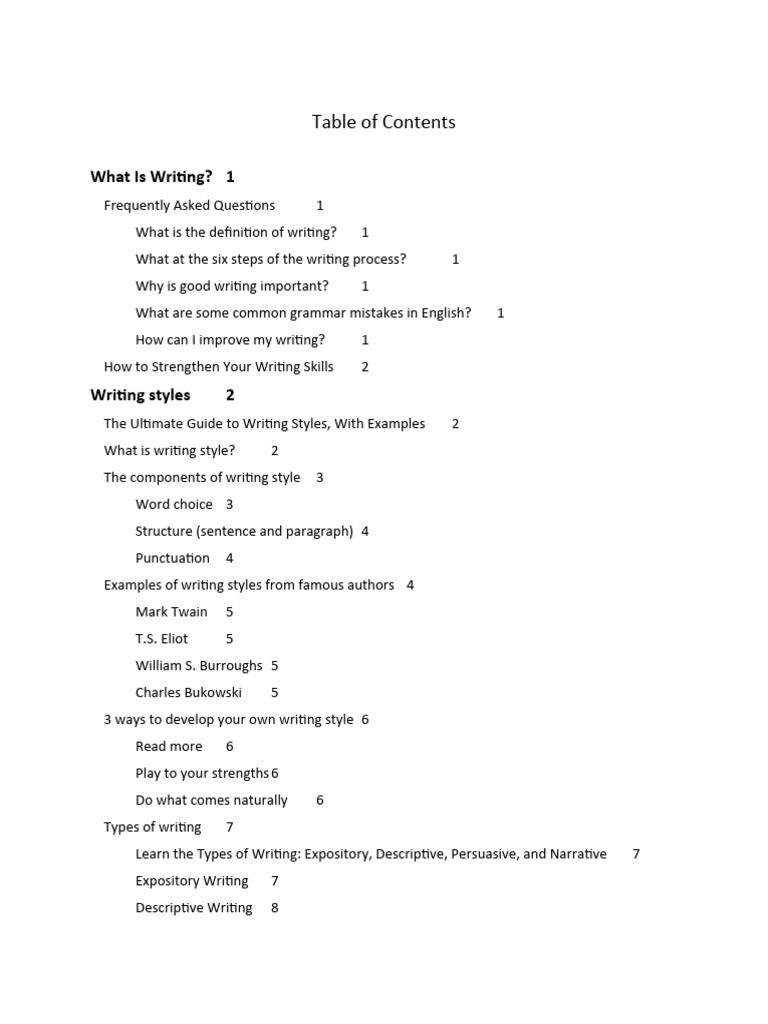 Table of Contents - The Ultimate Writing Skills Guide | PDF | Citation ...