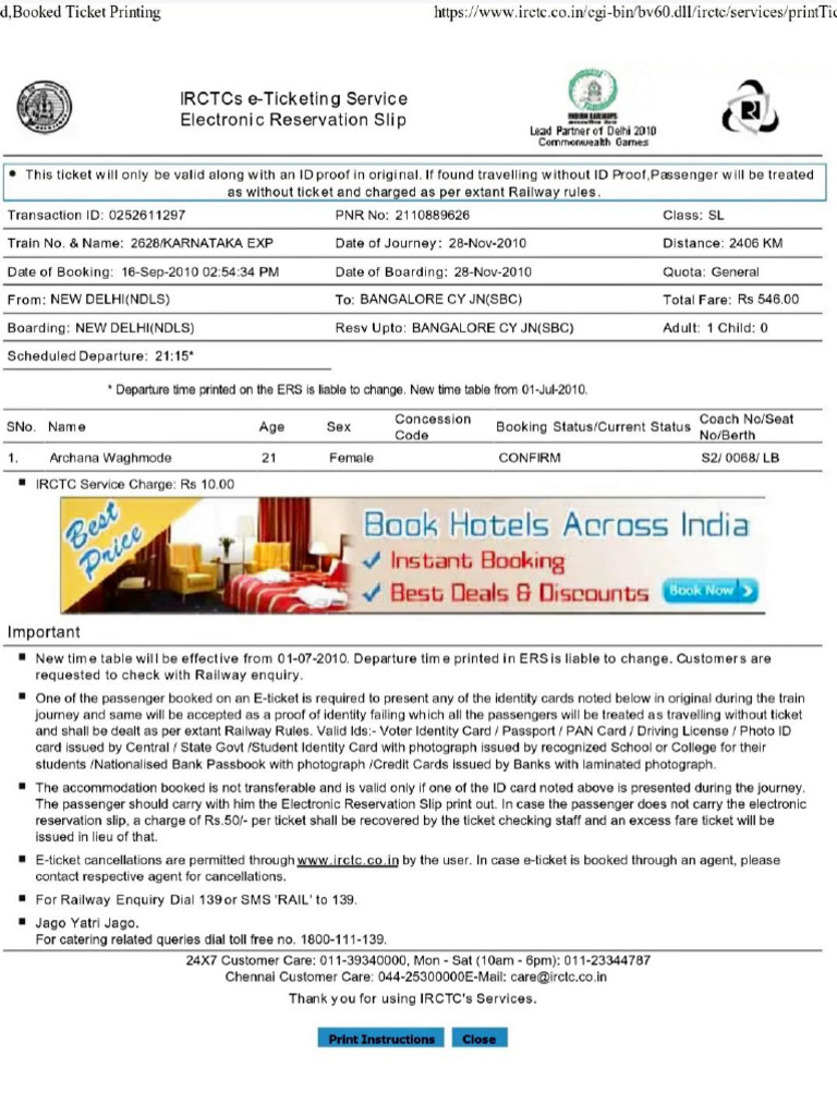 Irctc Ticket | PDF