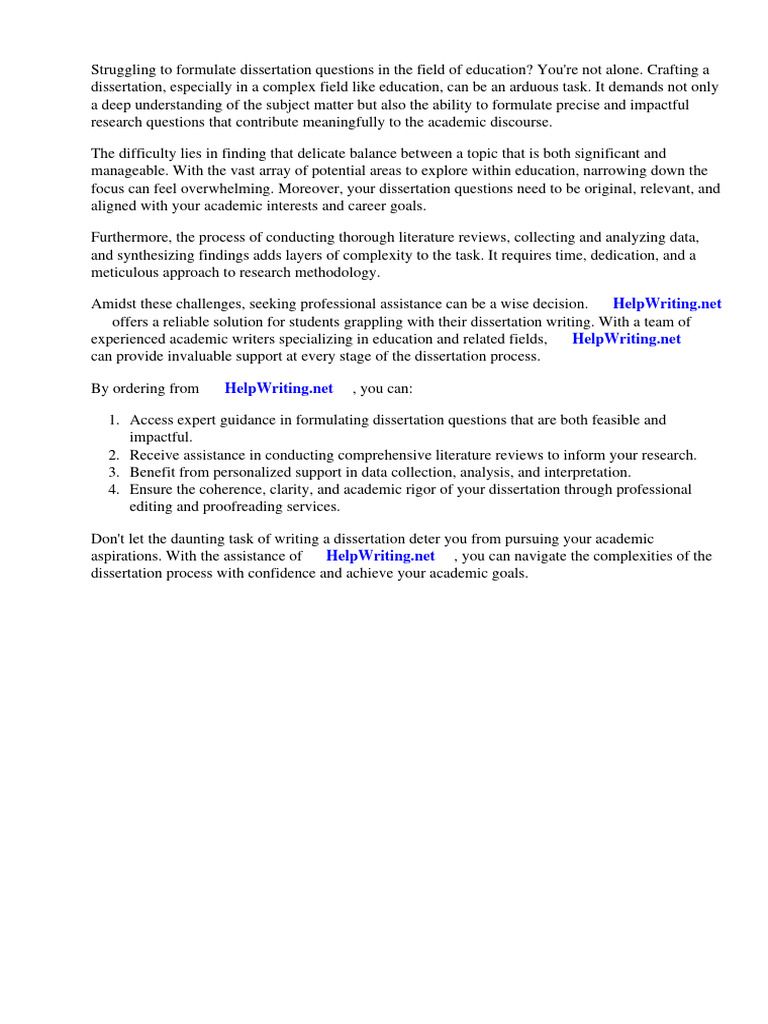 Examples of Dissertation Questions in Education | PDF | Thesis | Doctor ...