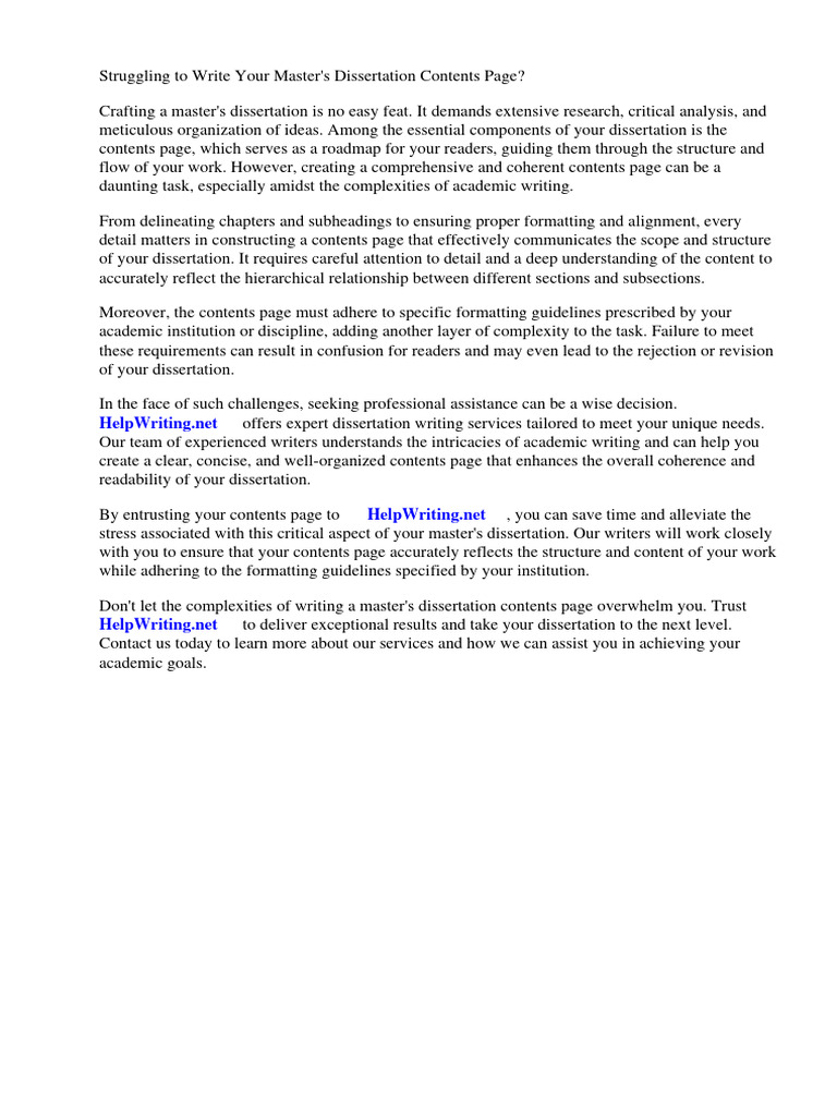 Masters Dissertation Contents Page | PDF