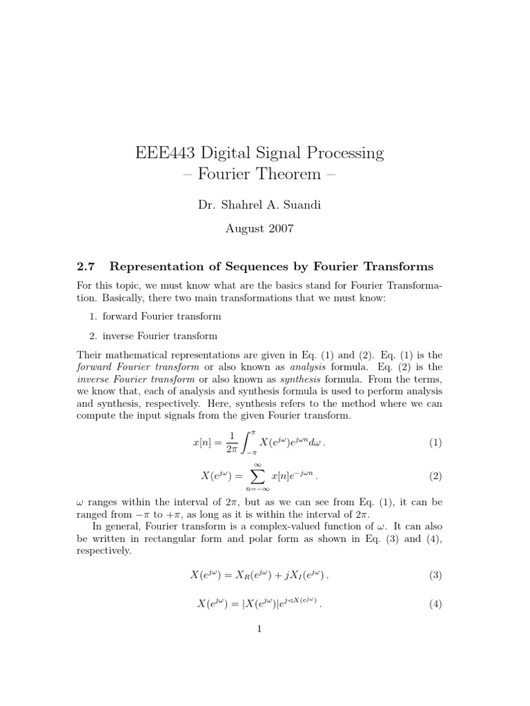 Fourier Theorem Pdf Fourier Transform Pi