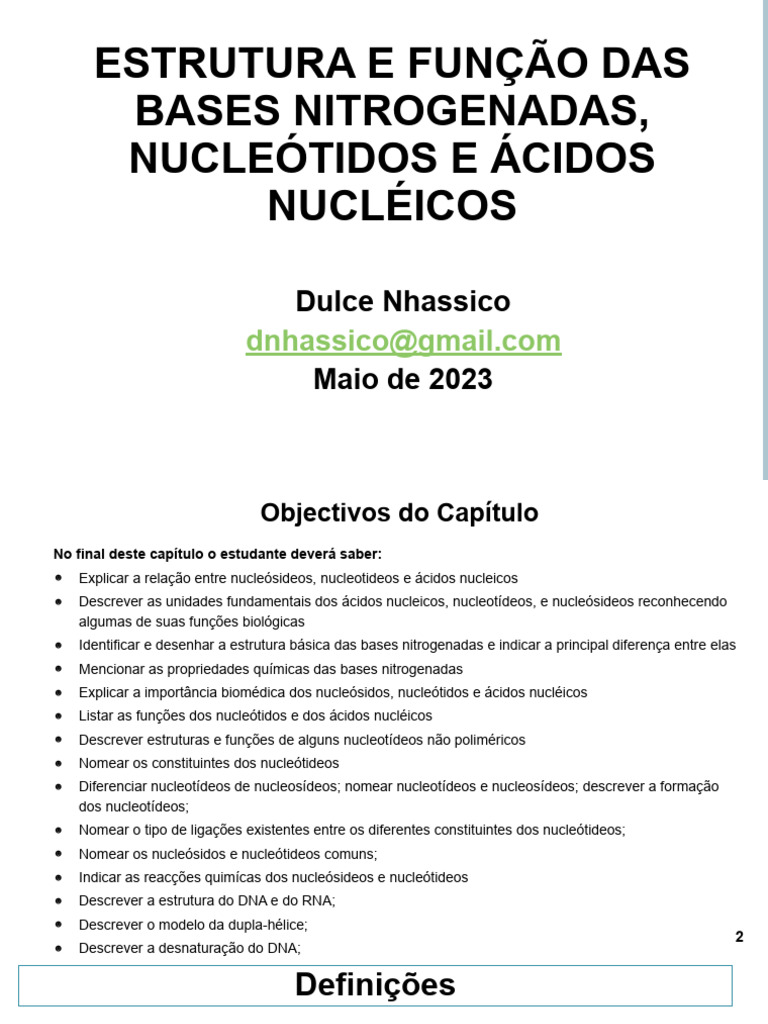 Aula Final - Estrutura Dos Nucleótideos 2023 | PDF | Nucleotídeos | DNA