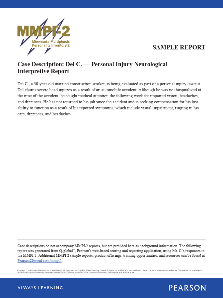 Mmpi 2 Forensic Personal Injury Neurological Interpretive Report | PDF ...